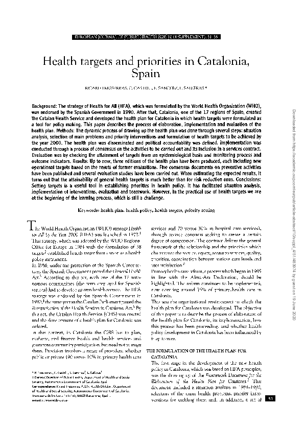 (PDF) Health targets and priorities in Catalonia, Spain
