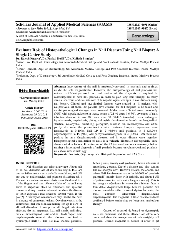 (PDF) Evaluate Role of Histopathological Changes in Nail Diseases Using ...
