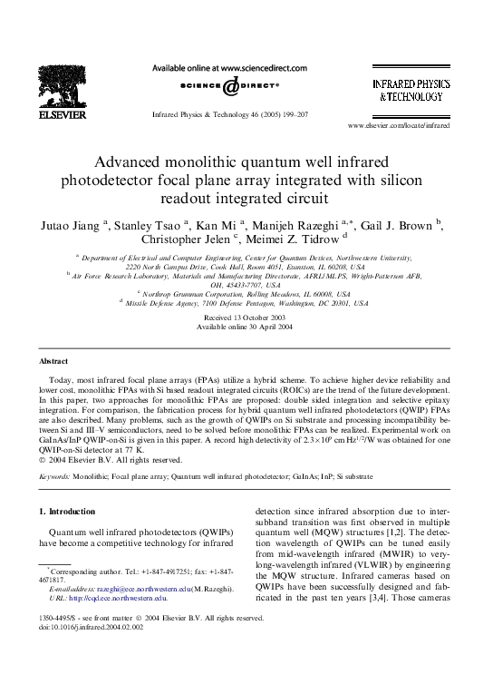 (PDF) Advanced monolithic quantum well infrared photodetector focal plane array integrated with ...