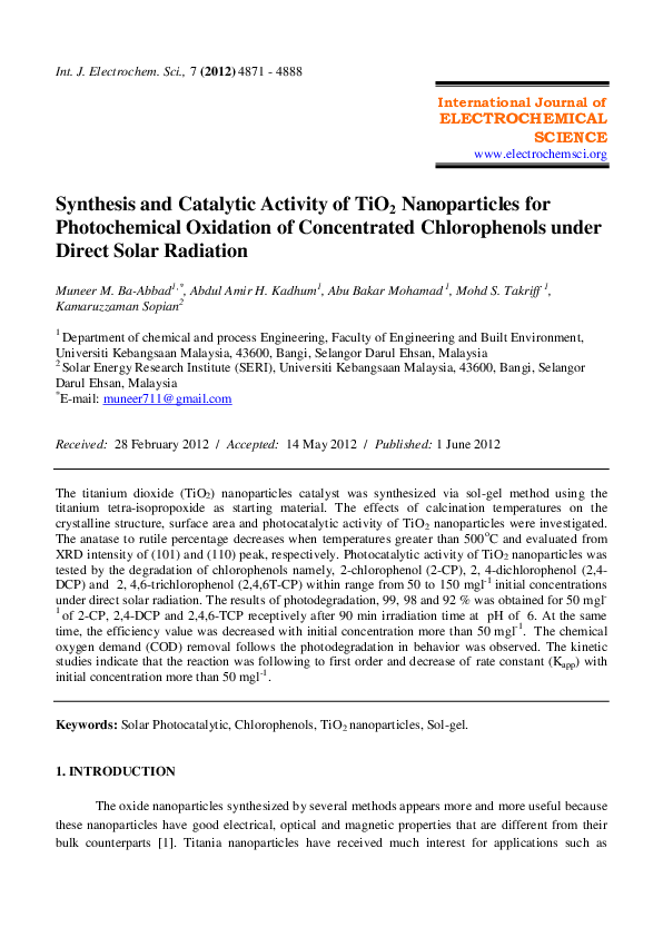 (PDF) Synthesis and Catalytic Activity of TiO2 Nanoparticles for ...