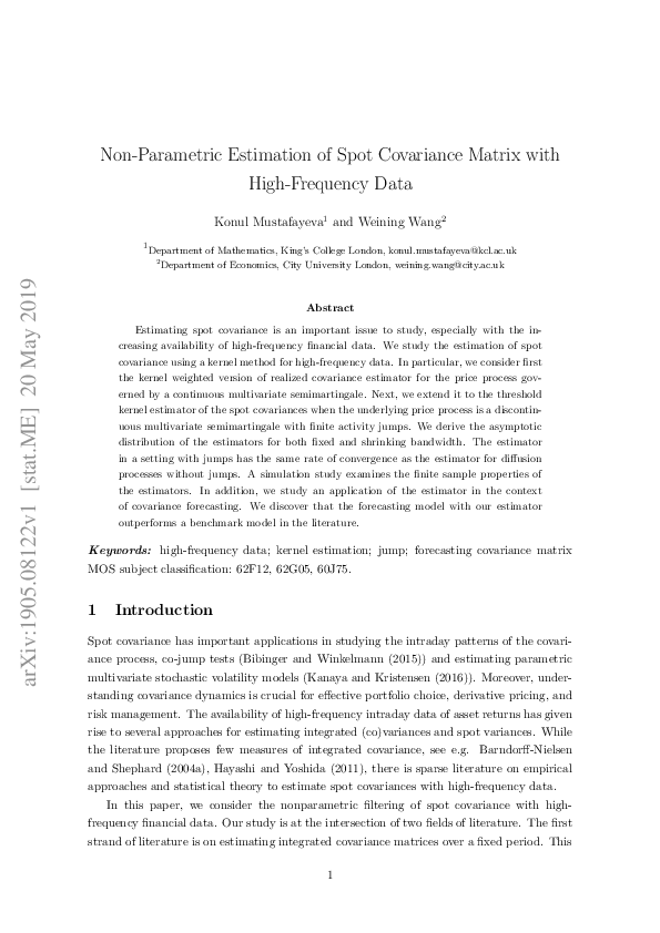 Pdf Non Parametric Estimation Of Spot Covariance Matrix With High