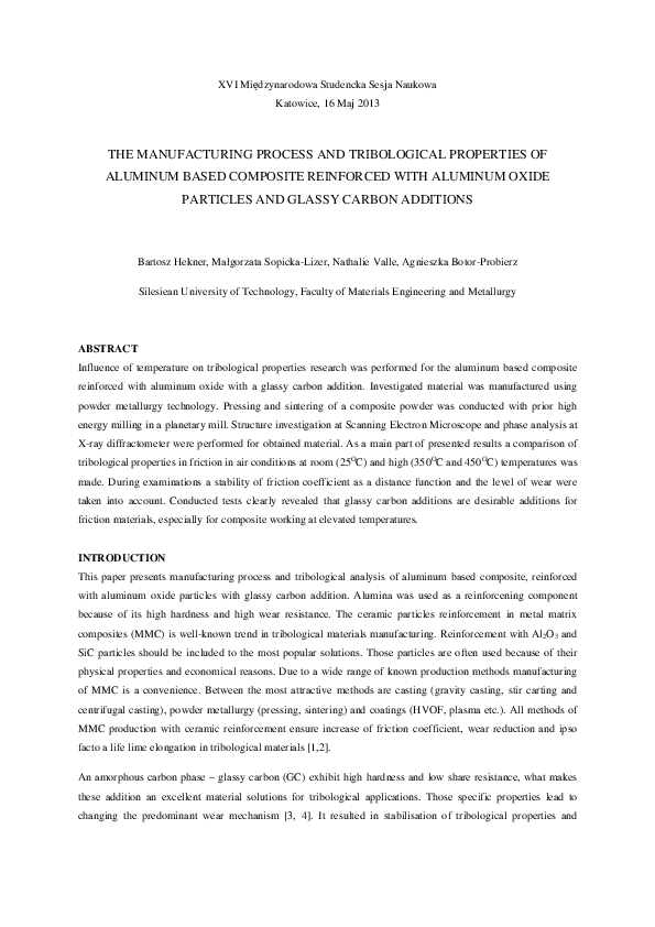 (PDF) The Manufacturing Process and Tribological Properties of Aluminum Based Composite ...