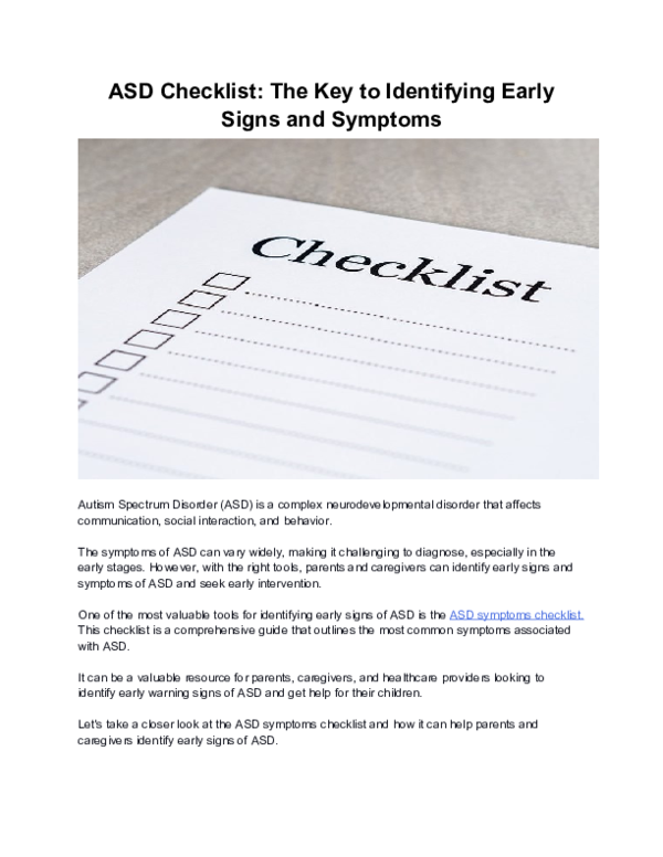 (DOC) ASD Checklist: The Key to Identifying Early Signs and Symptoms