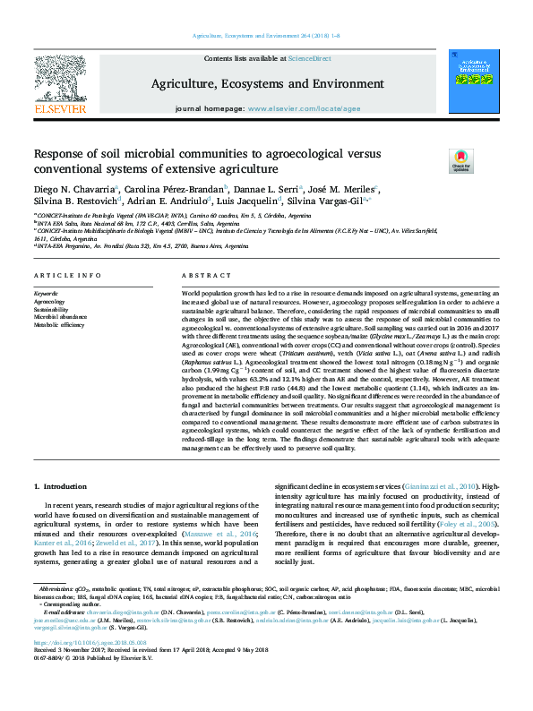 (PDF) Response of soil microbial communities to agroecological versus conventional systems of ...