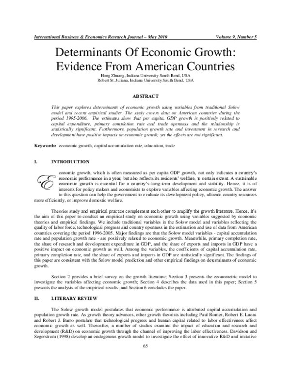 (PDF) Determinants Of Economic Growth: Evidence From American Countries