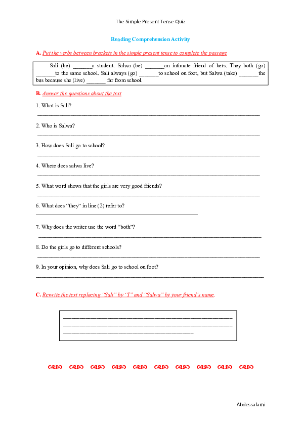 (PDF) The Simple Present Tense - Reading Activity