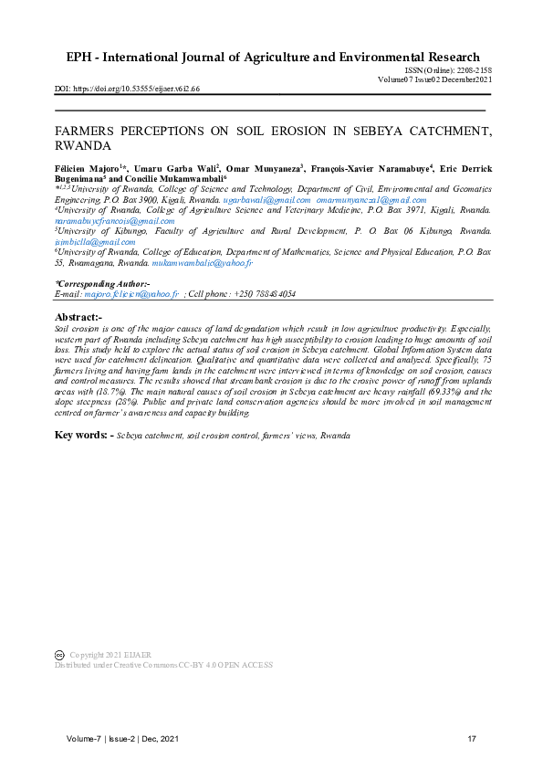 (PDF) Farmers Perceptions on Soil Erosion in Sebeya Catchment, Rwanda