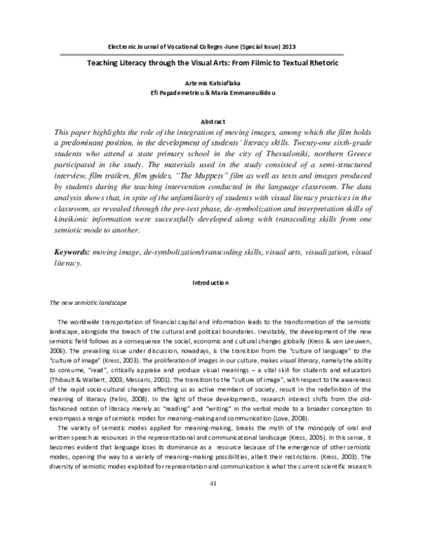 (PDF) Teaching Literacy through Visual Arts: From Visual to Textual ...