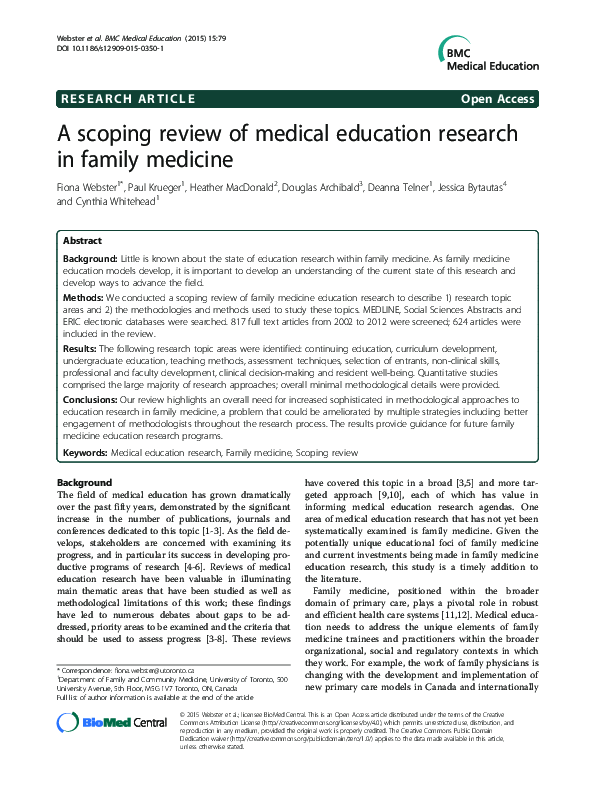 (PDF) A scoping review of medical education research in family medicine