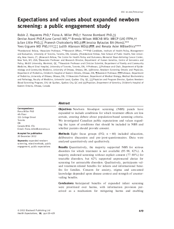 (PDF) Expectations and values about expanded newborn screening: a ...