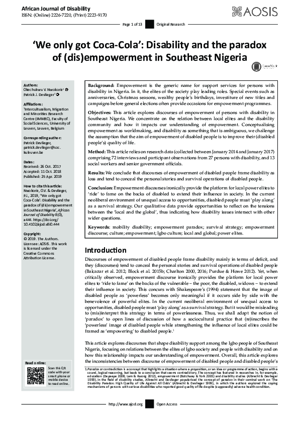 (PDF) ‘We only got Coca-Cola’: Disability and the paradox of (dis ...