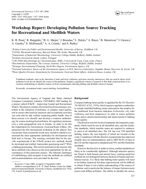 (PDF) Workshop Report: Developing Pollution Source Tracking for ...