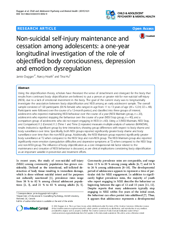 (PDF) Non-suicidal self-injury maintenance and cessation among ...
