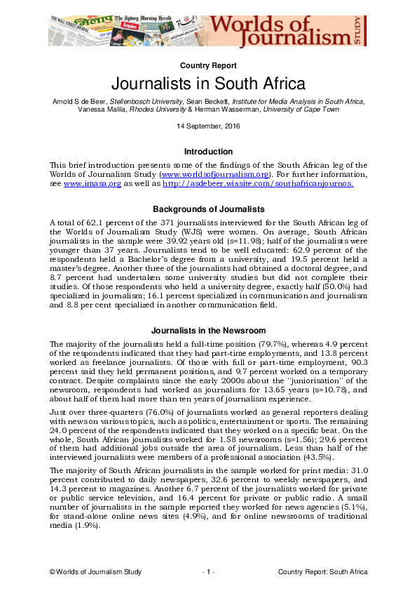 (PDF) Journalists in South Africa