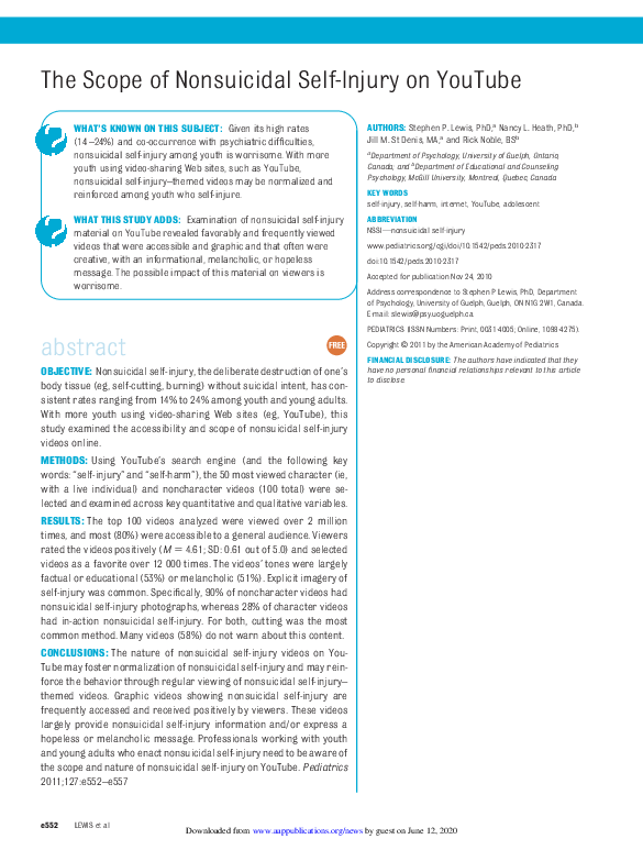 (PDF) The Scope of Nonsuicidal Self-Injury on YouTube
