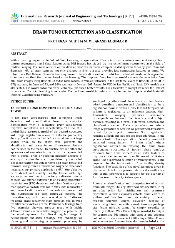 Pdf Brain Tumour Detection And Classification Irjet Journal