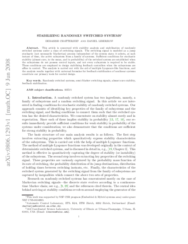 (PDF) Stabilizing Randomly Switched Systems