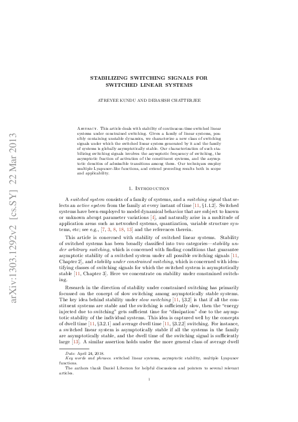 (PDF) Stabilizing discrete-time switched linear systems