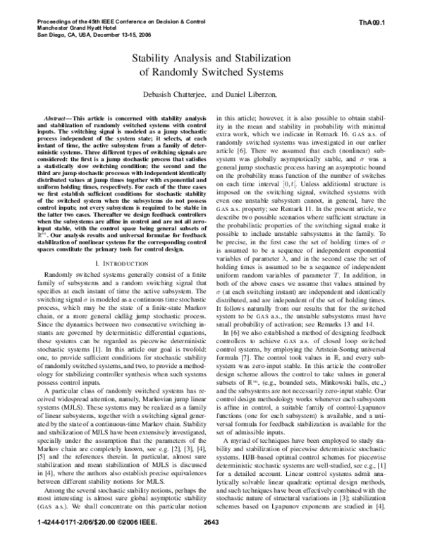 (PDF) Stability Analysis and Stabilization of Randomly Switched Systems