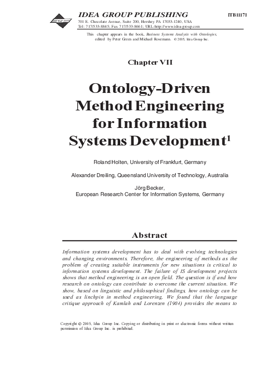 (PDF) Ontology-Driven Method Engineering for Information Systems Development