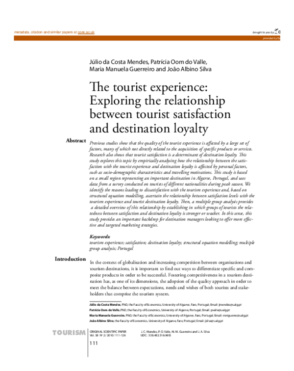 (PDF) The Tourist Experience: Exploring the Relationship Between ...