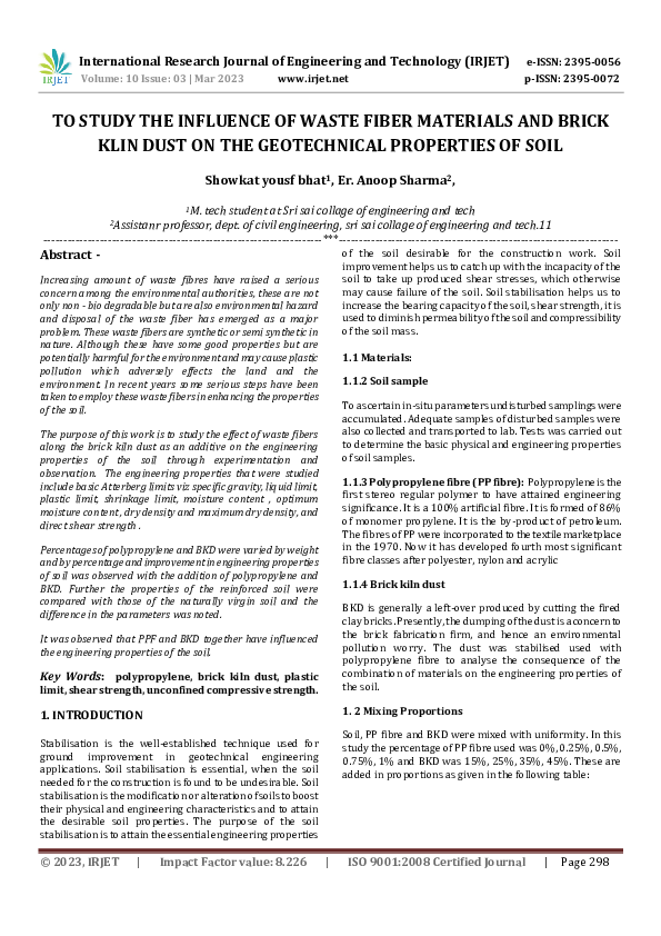 (PDF) TO STUDY THE INFLUENCE OF WASTE FIBER MATERIALS AND BRICK KLIN ...