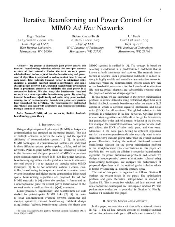 (PDF) Iterative Beamforming and Power Control for MIMO Ad Hoc Networks