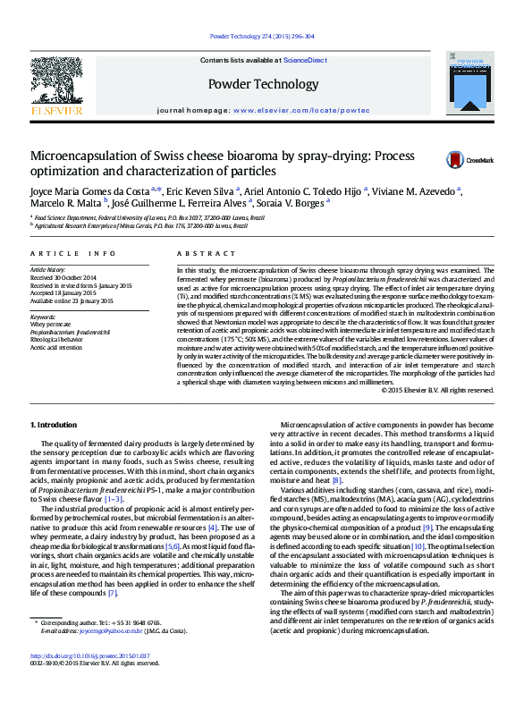 (PDF) Microencapsulation of Swiss cheese bioaroma by spray-drying ...