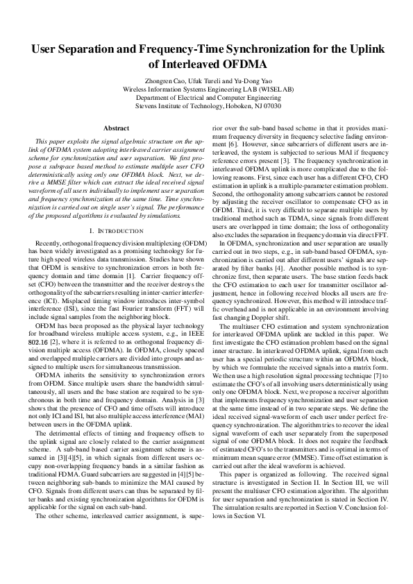 Pdf User Separation And Frequency Time Synchronization For The Uplink