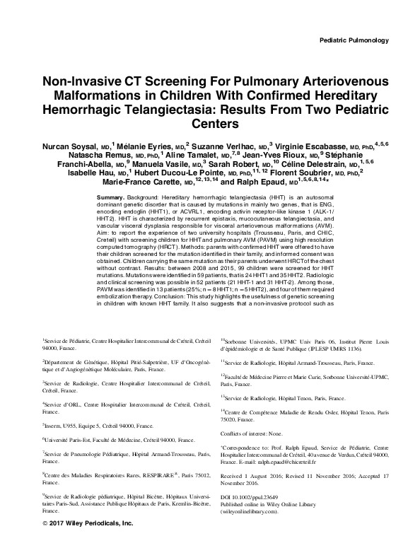 (PDF) Non-invasive CT screening for pulmonary arteriovenous ...