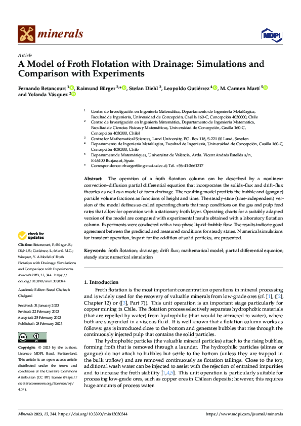 (PDF) A Model of Froth Flotation with Drainage: Simulations and Comparison with Experiments