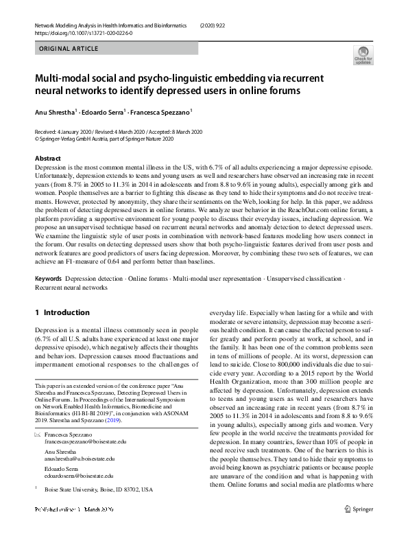 Pdf Multi Modal Social And Psycho Linguistic Embedding Via Recurrent Neural Networks To