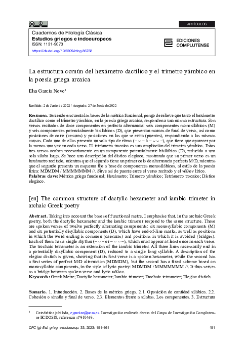 (PDF) La estructura común del 6da y el 3ia en la poesía griega arcaica