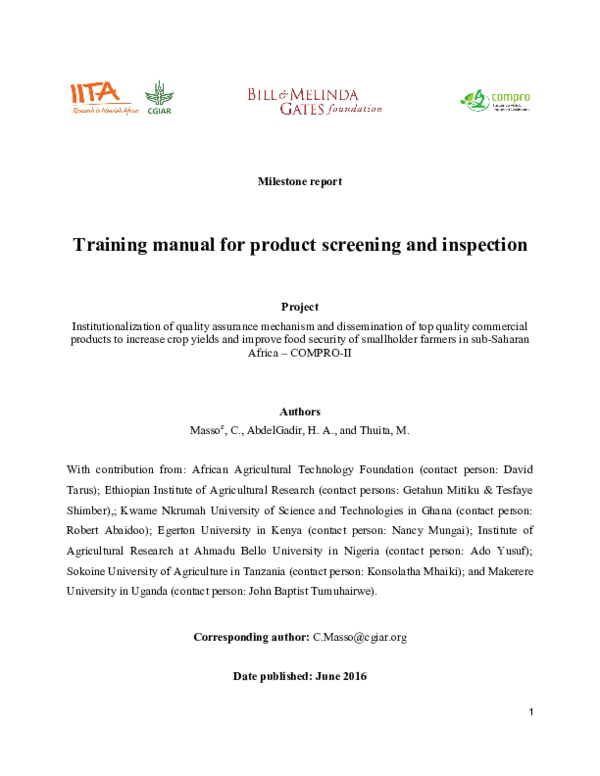 (PDF) Training manual for product screening and inspection