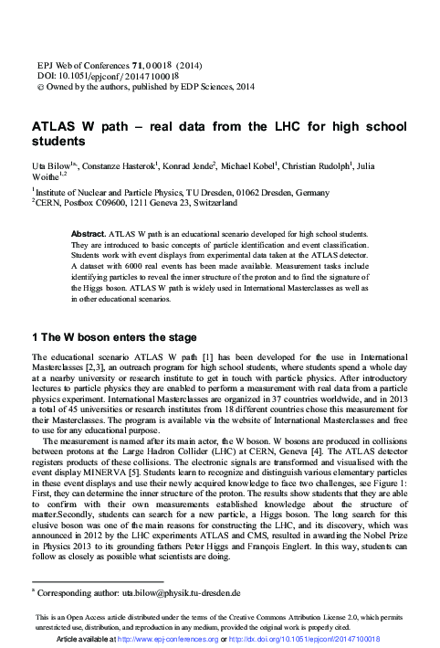 (PDF) ATLAS W path – real data from the LHC for high school students