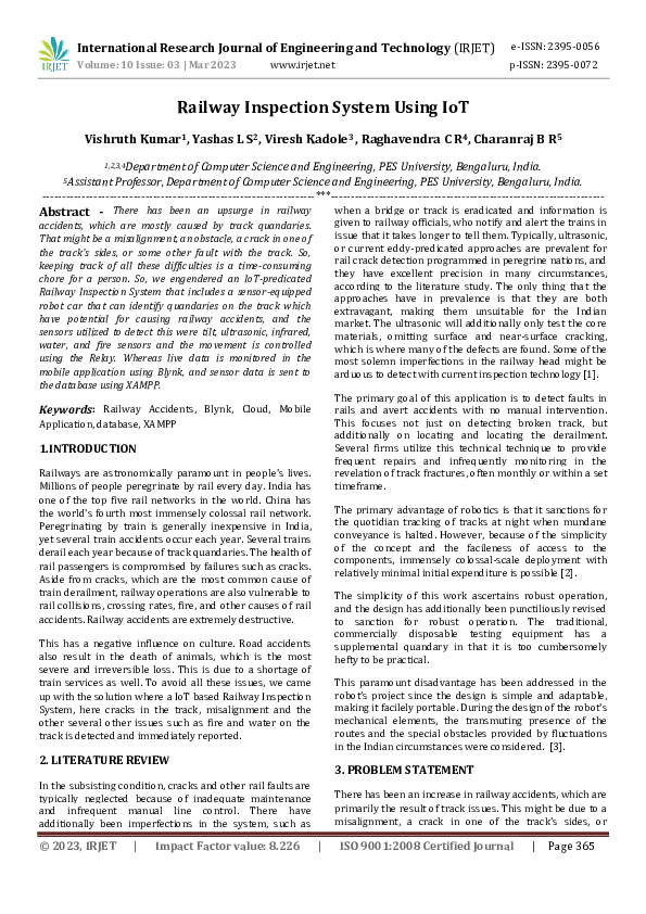 Pdf Railway Inspection System Using Iot