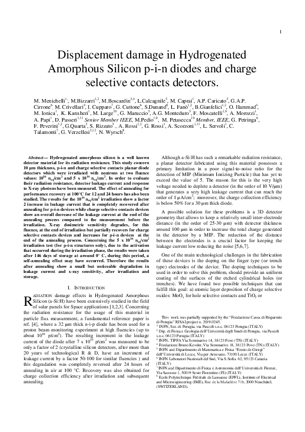 (PDF) Displacement damage in Hydrogenated Amorphous Silicon p-i-n diodes and charge selective ...
