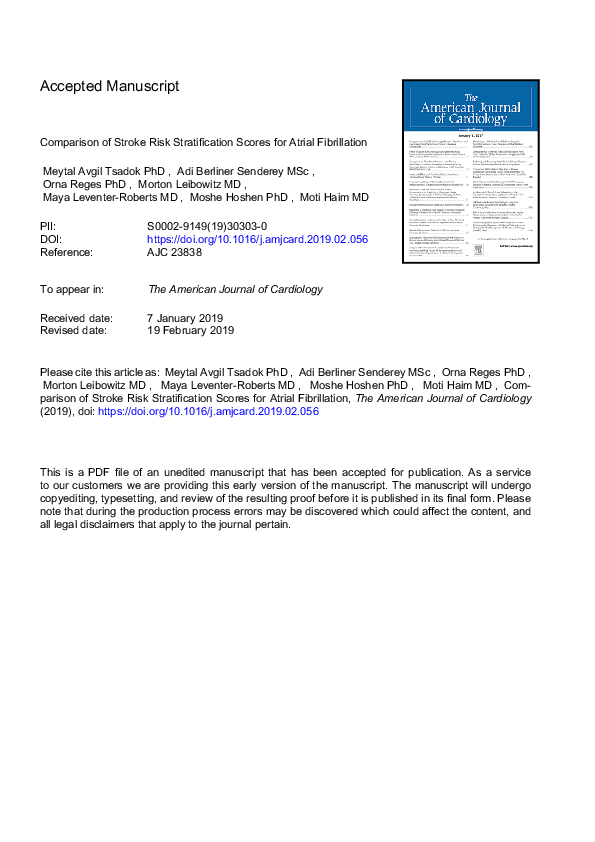 (PDF) Comparison of Stroke Risk Stratification Scores for Atrial ...