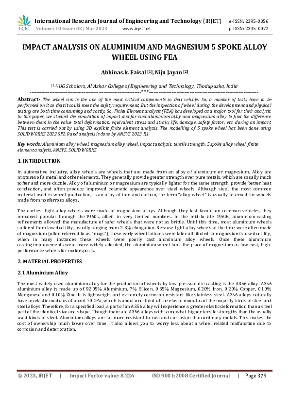 (PDF) IMPACT ANALYSIS ON ALUMINIUM AND MAGNESIUM 5 SPOKE ALLOY WHEEL ...