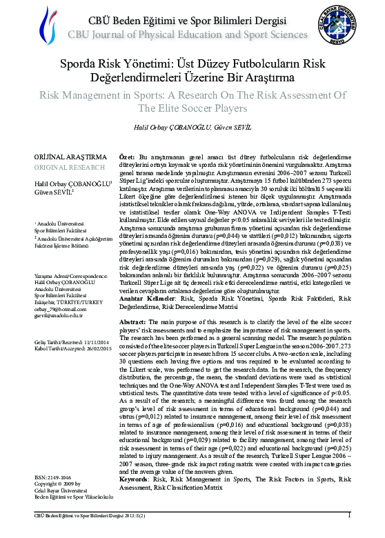 (PDF) Risk Management in Sports: A Research On The Risk Assessment Of ...