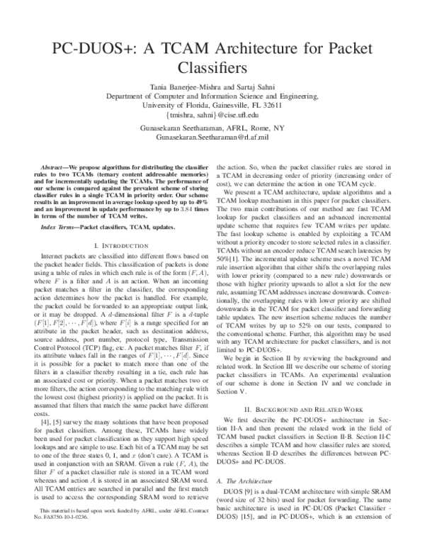 (PDF) PC-DUOS+: A TCAM Architecture for Packet Classifiers