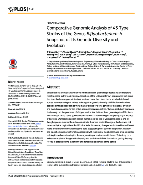 (PDF) Comparative Genomic Analysis of 45 Type Strains of the Genus Bifidobacterium: A Snapshot ...