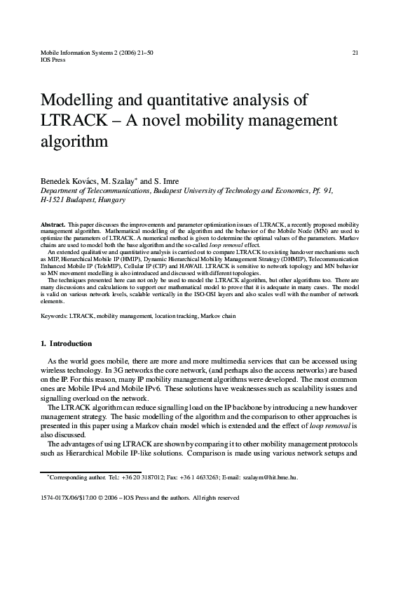 (PDF) Modelling and Quantitative Analysis of LTRACK–A Novel Mobility ...