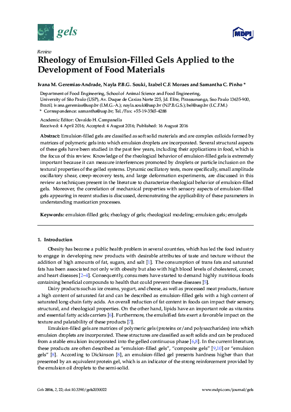 (PDF) Rheology of Emulsion-Filled Gels Applied to the Development of ...