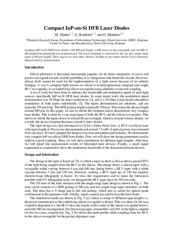 (PDF) Compact InP-on-Si DFB Laser Diodes