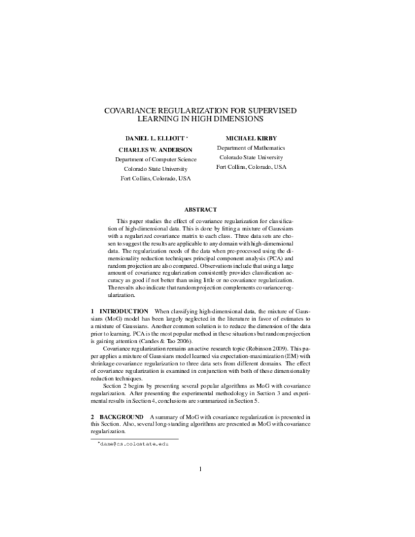 (PDF) Covariance Regularization for Supervised Learning in High Dimensions