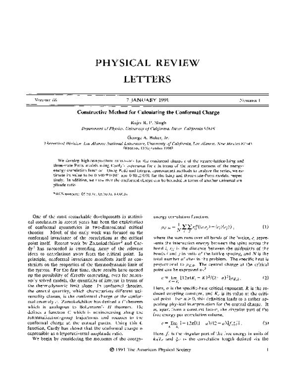 Pdf Constructive Method For Calculating The Conformal Charge George