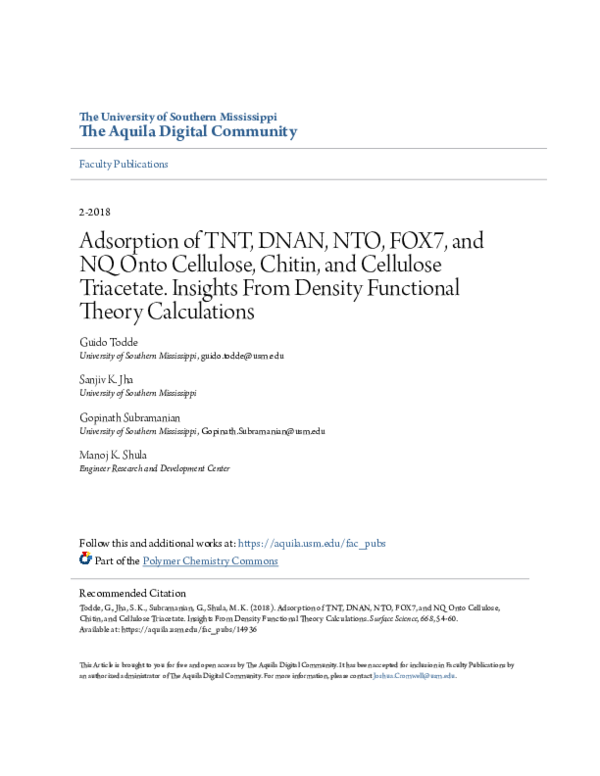 (PDF) Adsorption of TNT, DNAN, NTO, FOX7, and NQ onto cellulose, chitin, and cellulose ...