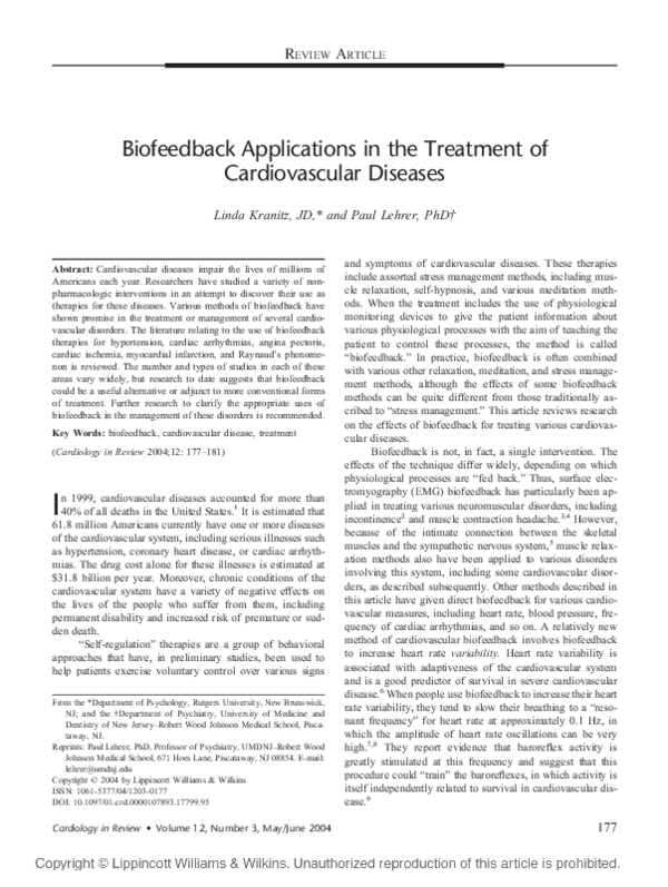 (PDF) Biofeedback Applications in the Treatment of Cardiovascular Diseases