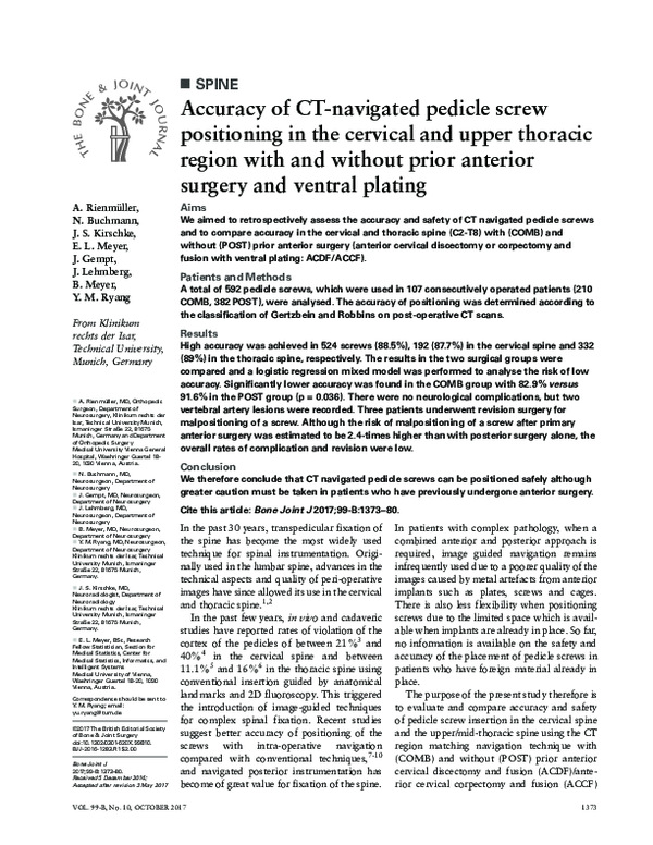 (PDF) Accuracy of CT-navigated pedicle screw positioning in the ...